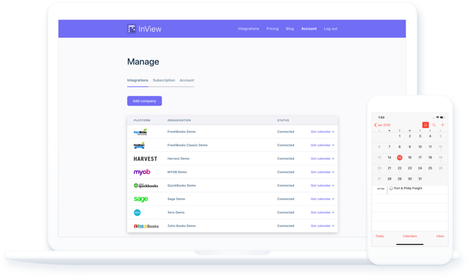 InView | Bring online accounting to your calendar